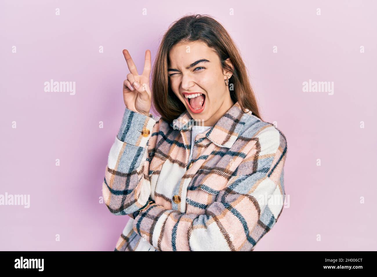 Young caucasian girl wearing casual clothes smiling with happy face ...