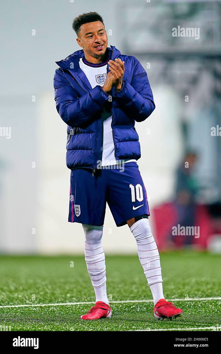 Jesse Lingard of England greets England fans at full time (Photo by ...
