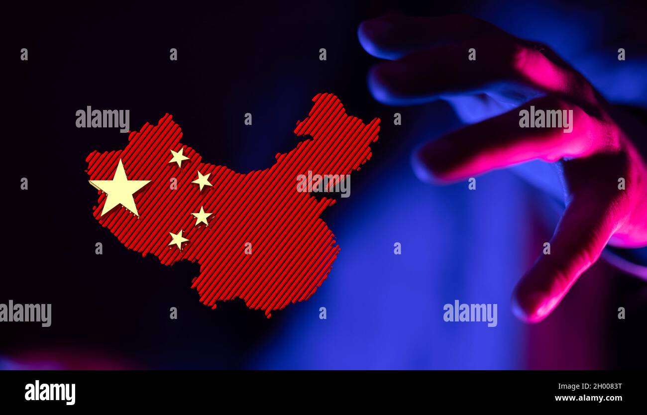 A 3d illustration of the Peoples Republic of China Flag floating on a ...