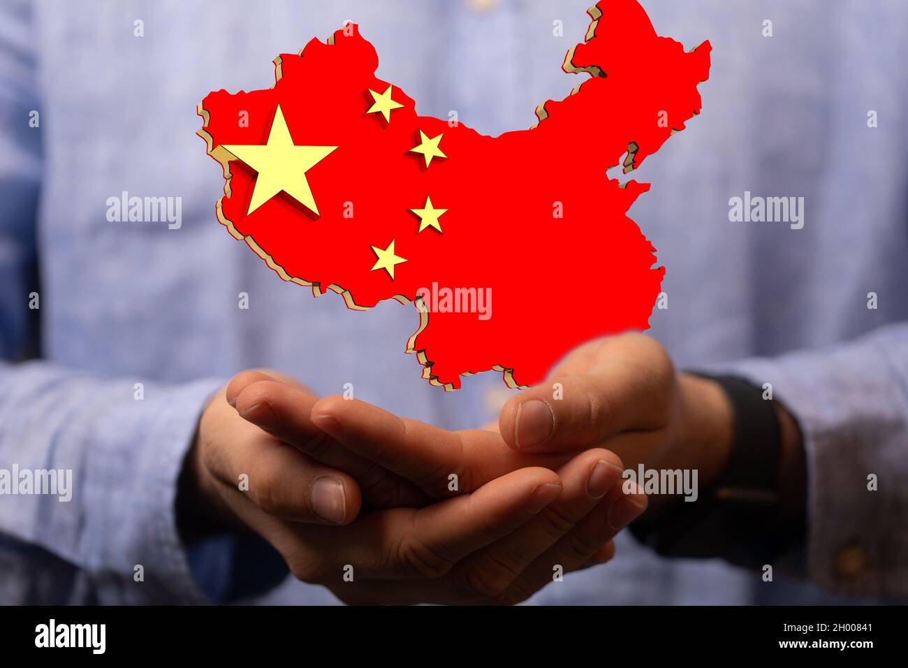 A 3d illustration of the Peoples Republic of China Flag floating on a ...