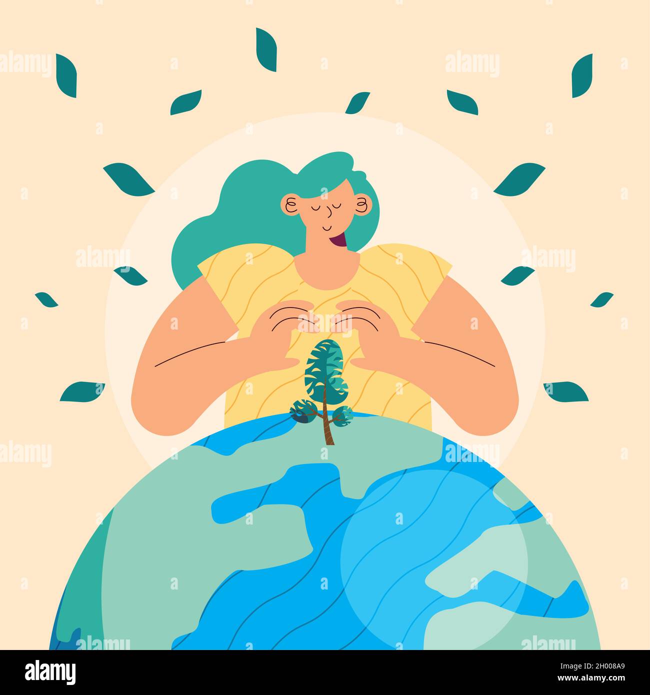 woman protecting tree and planet icon Stock Vector Image & Art - Alamy