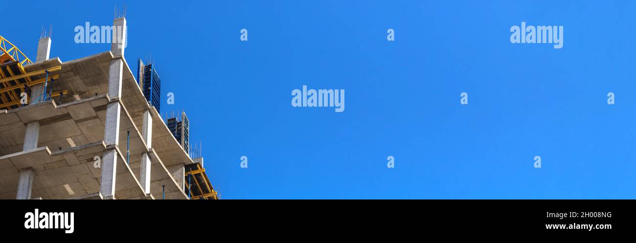 Banner roof of construction site of new multi-storey residential ...