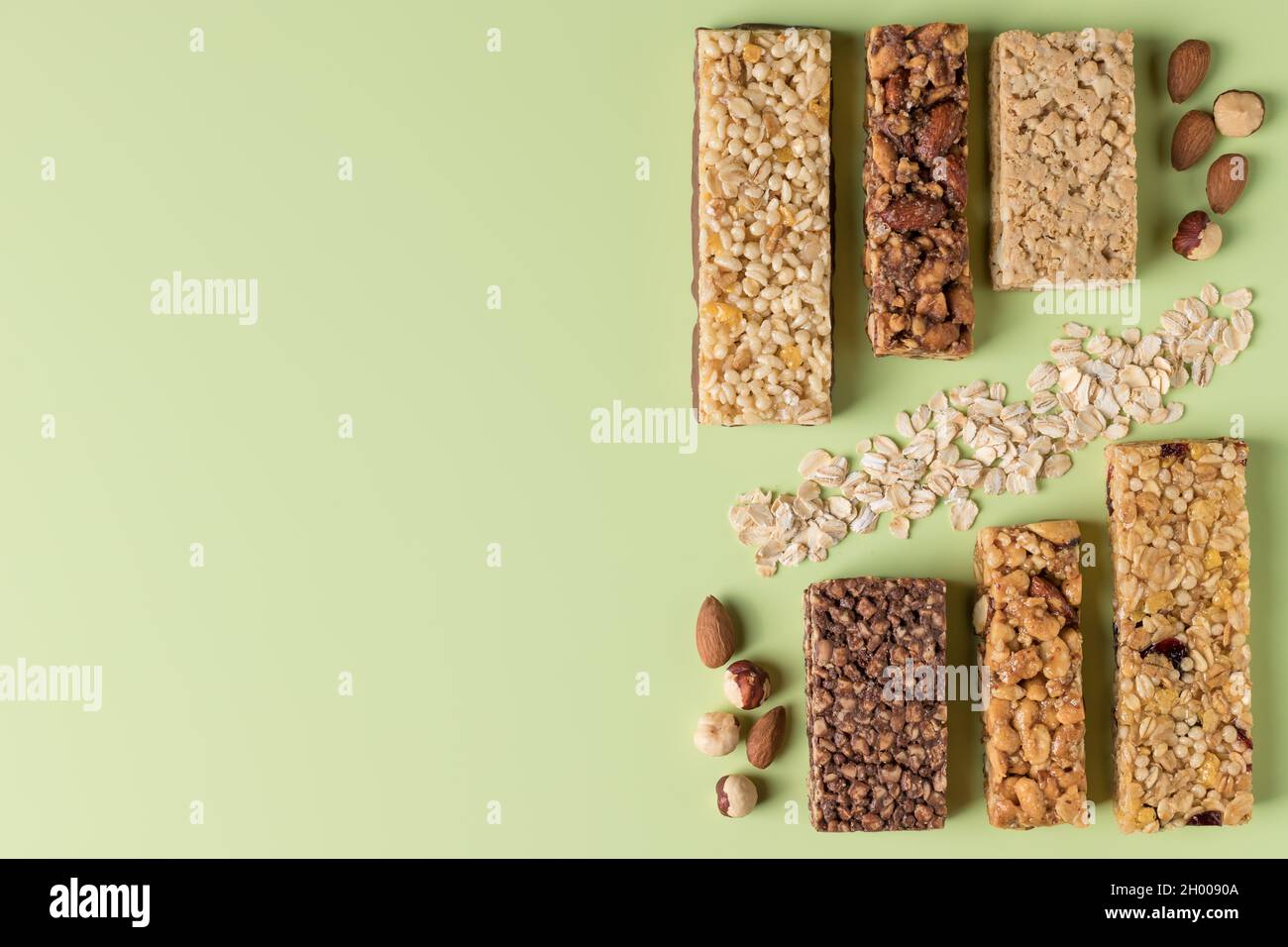 protein bars assortment with ingredients Stock Photo - Alamy