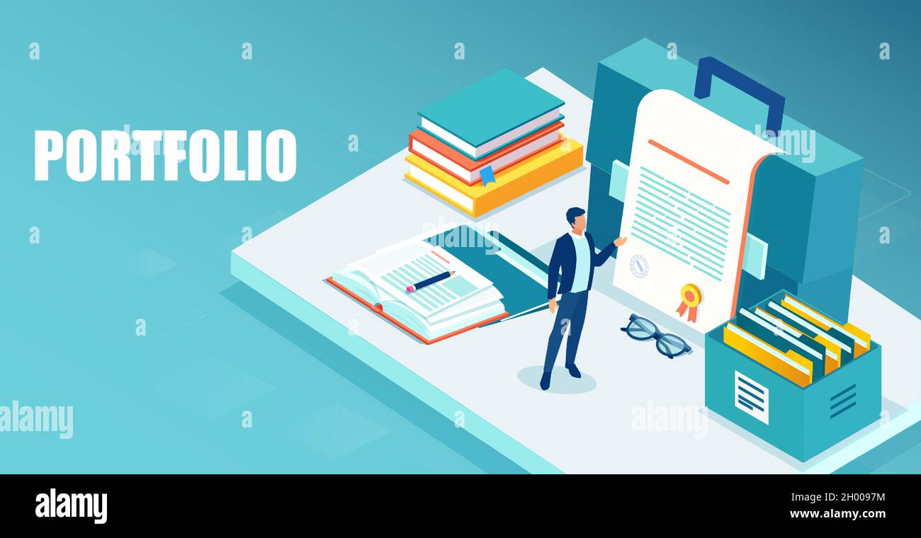 Vector of a businessman managing financial portfolio data base Stock ...