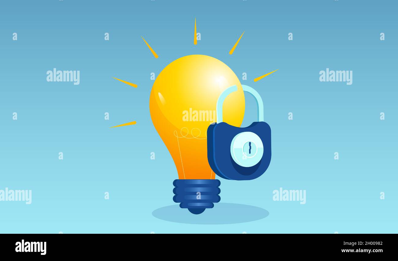 Vector of a light bulb idea locked with padlock. Intellectual property ...