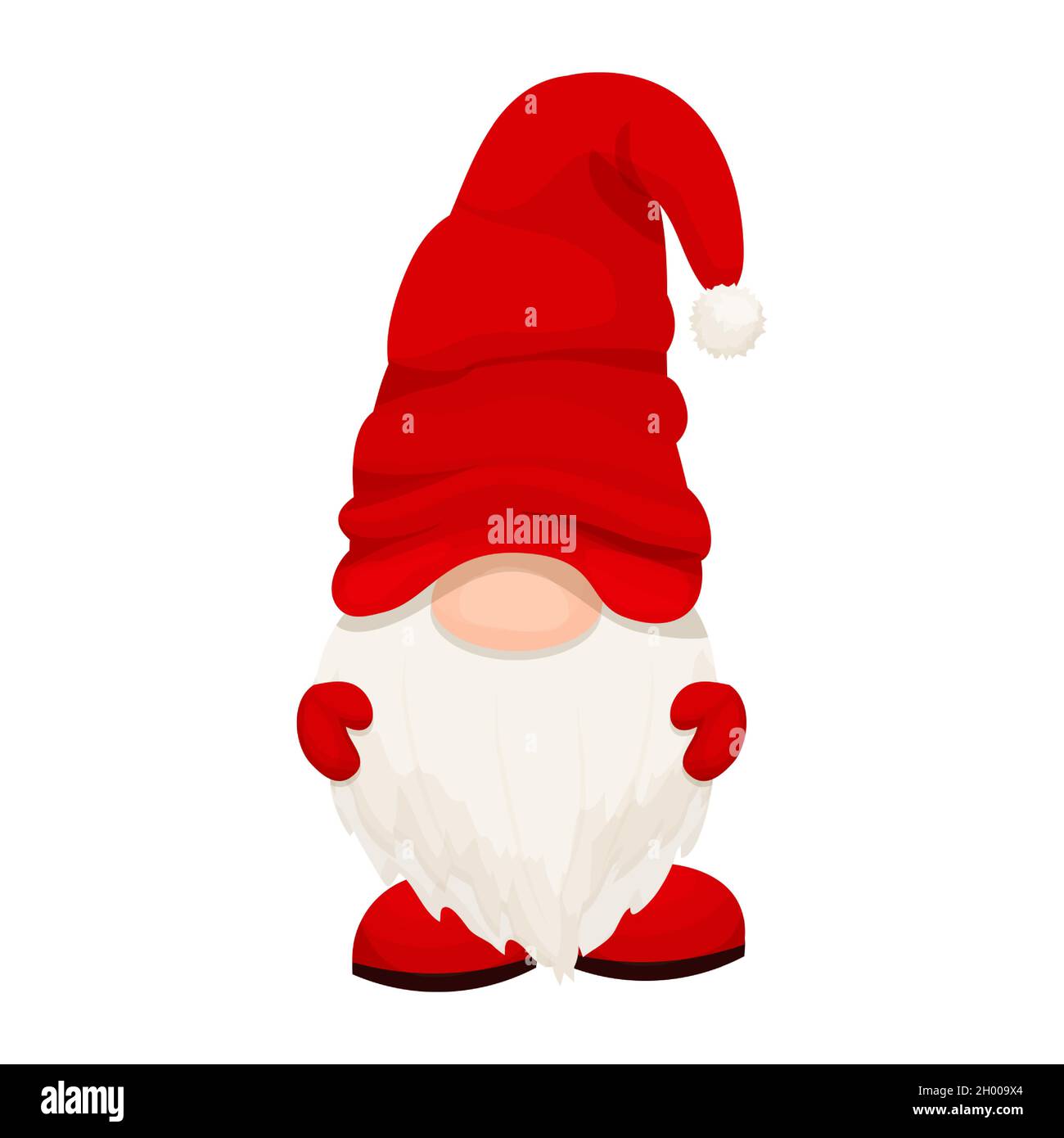 Cute Christmas Gnome Elf In Red Hat In Cartoon Style New Year