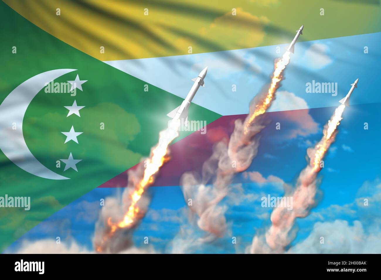 Modern strategic rocket forces concept on blue sky background, Comoros ...