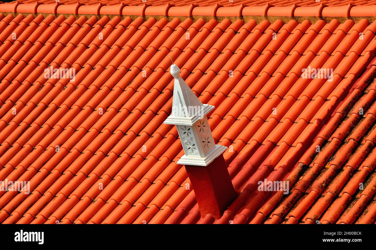 Red Tile Roof and Chimney on a Rural House in Portugal Stock Photo - Alamy