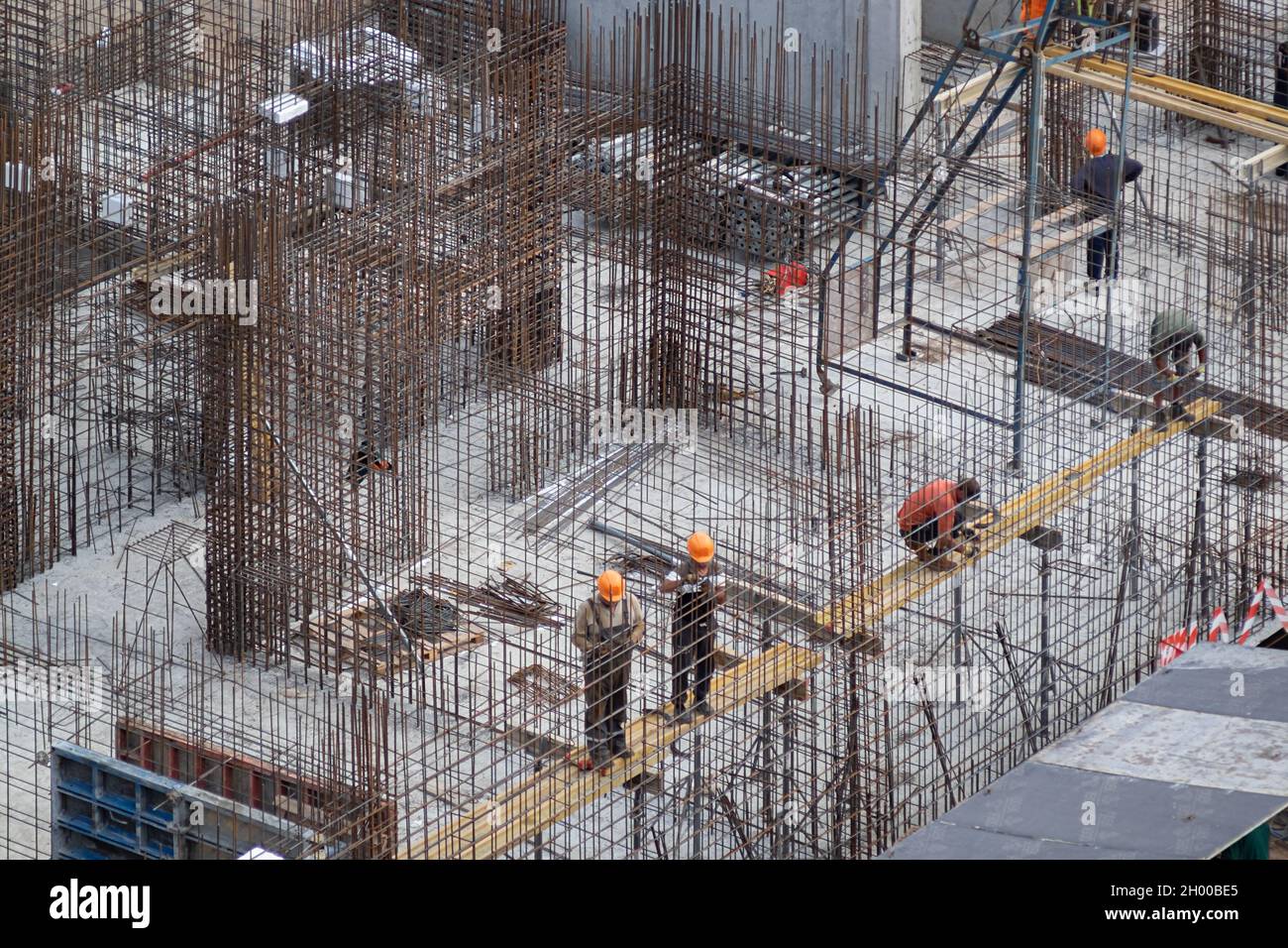 Construction site with cast-in-place reinforced concrete structures ...