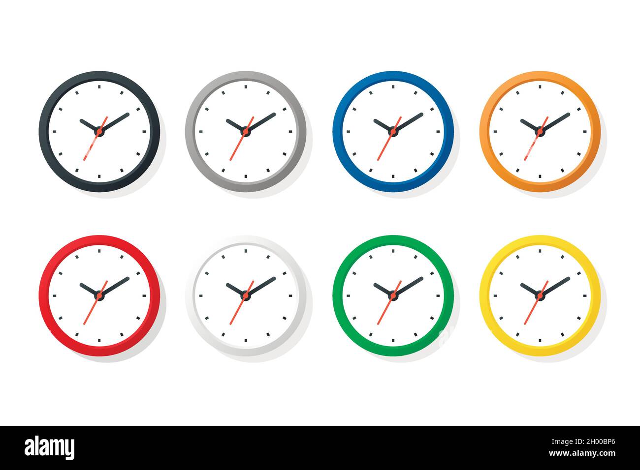 Vector Color Flat Wall Office Clock Icon Set Isolated. Different Colors ...