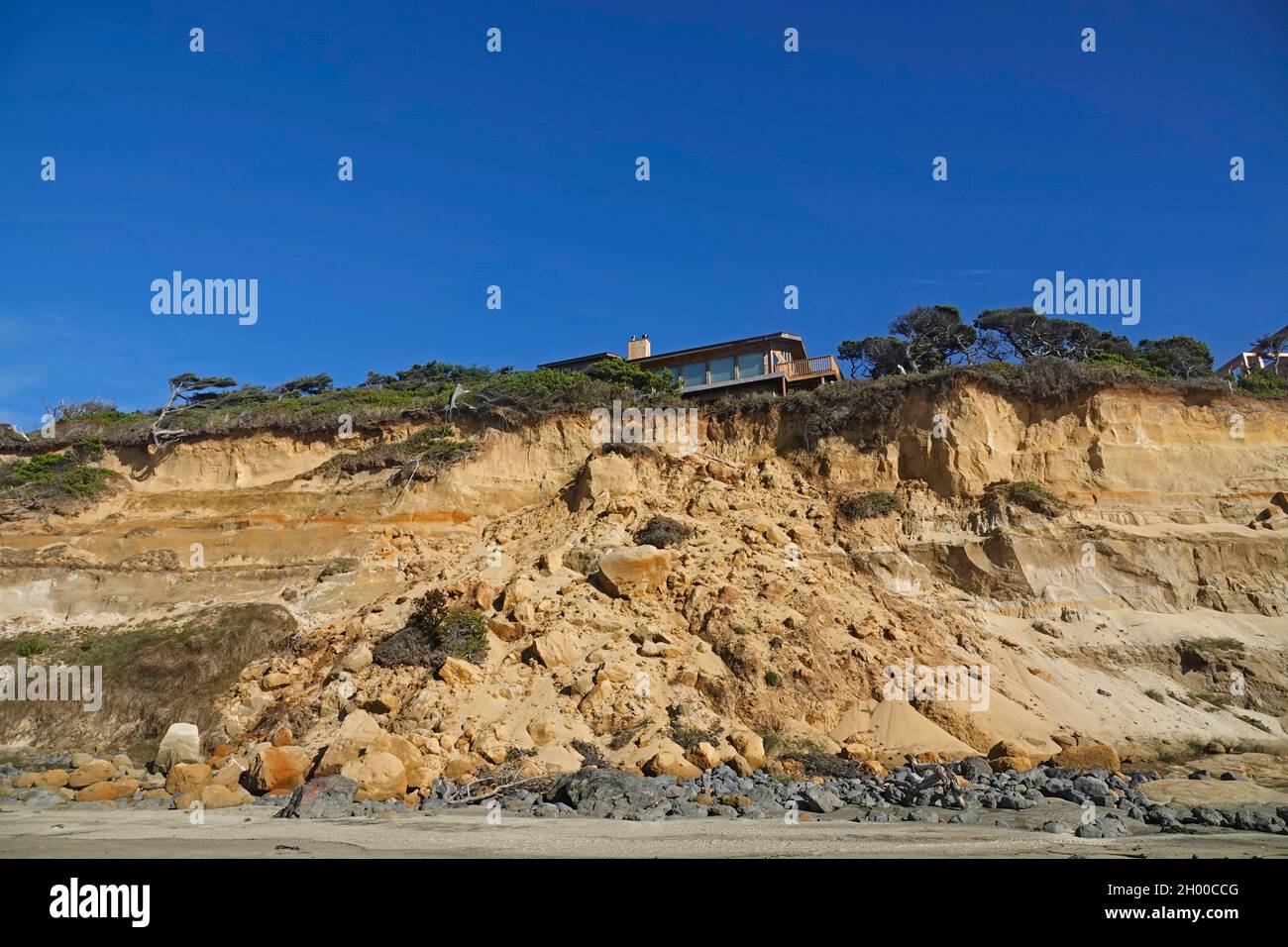 Massive cliff and beach erosion threatens these expensive homes along the Oregon Pacific Coast ...