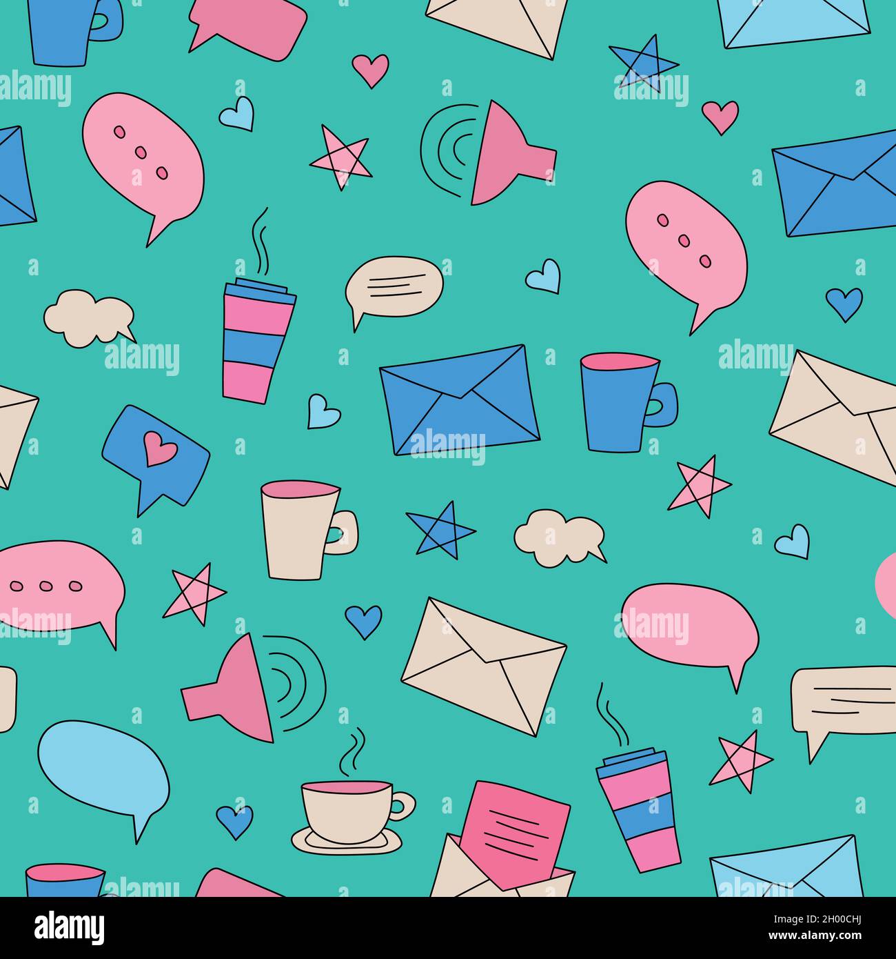 Vector seamless pattern with hand-drawn speech bubbles and letters ...