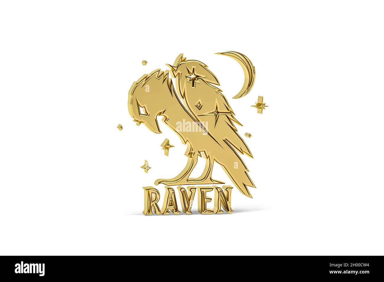 Golden 3d raven icon isolated on white background - 3d render Stock ...