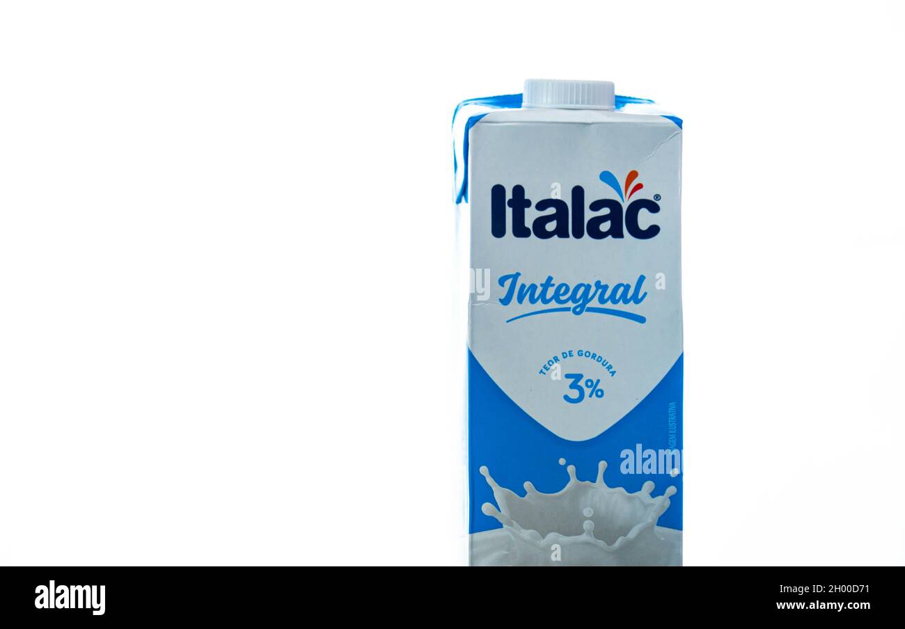 Box of whole milk on white background illuminated. Full cream milk ...