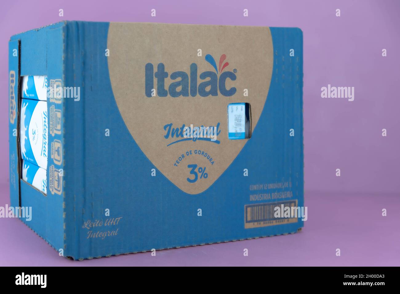 Boxes of whole milk in commercial packaging for sale in supermarkets ...