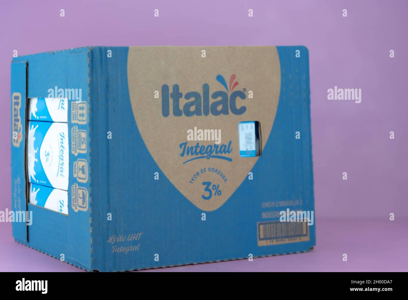 Boxes of whole milk in commercial packaging for sale in supermarkets ...