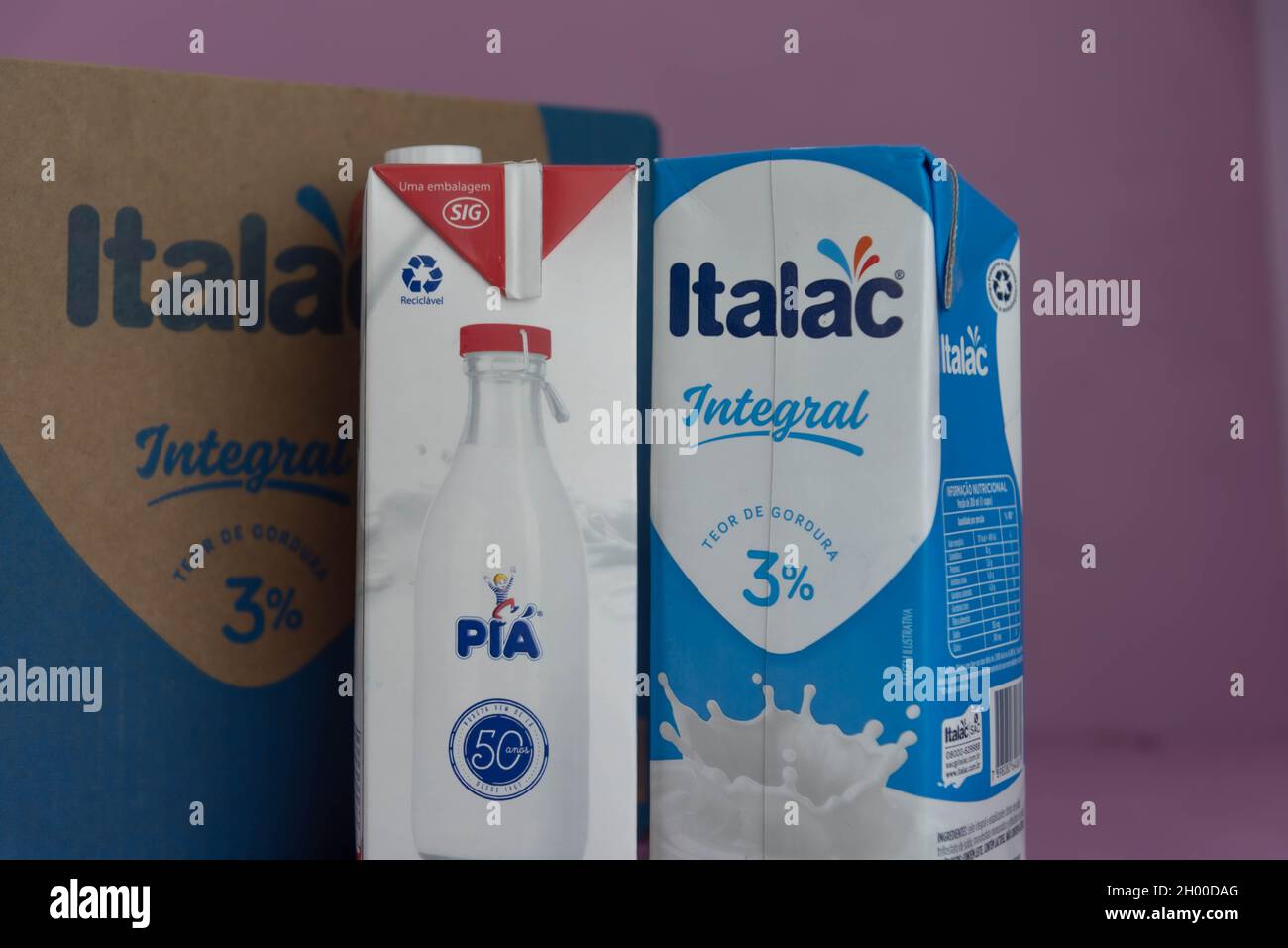 Boxes of whole milk in commercial packaging for sale in supermarkets ...