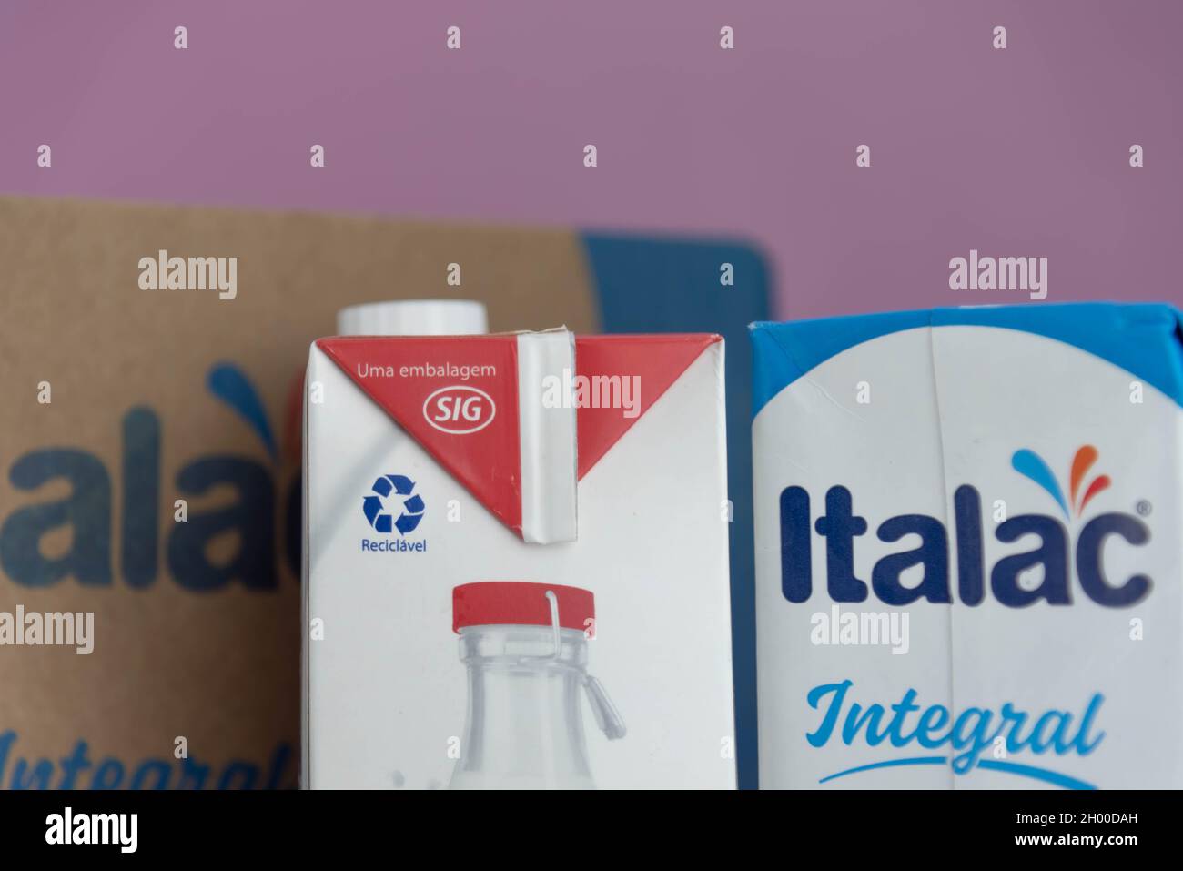 Boxes of whole milk in commercial packaging for sale in supermarkets ...