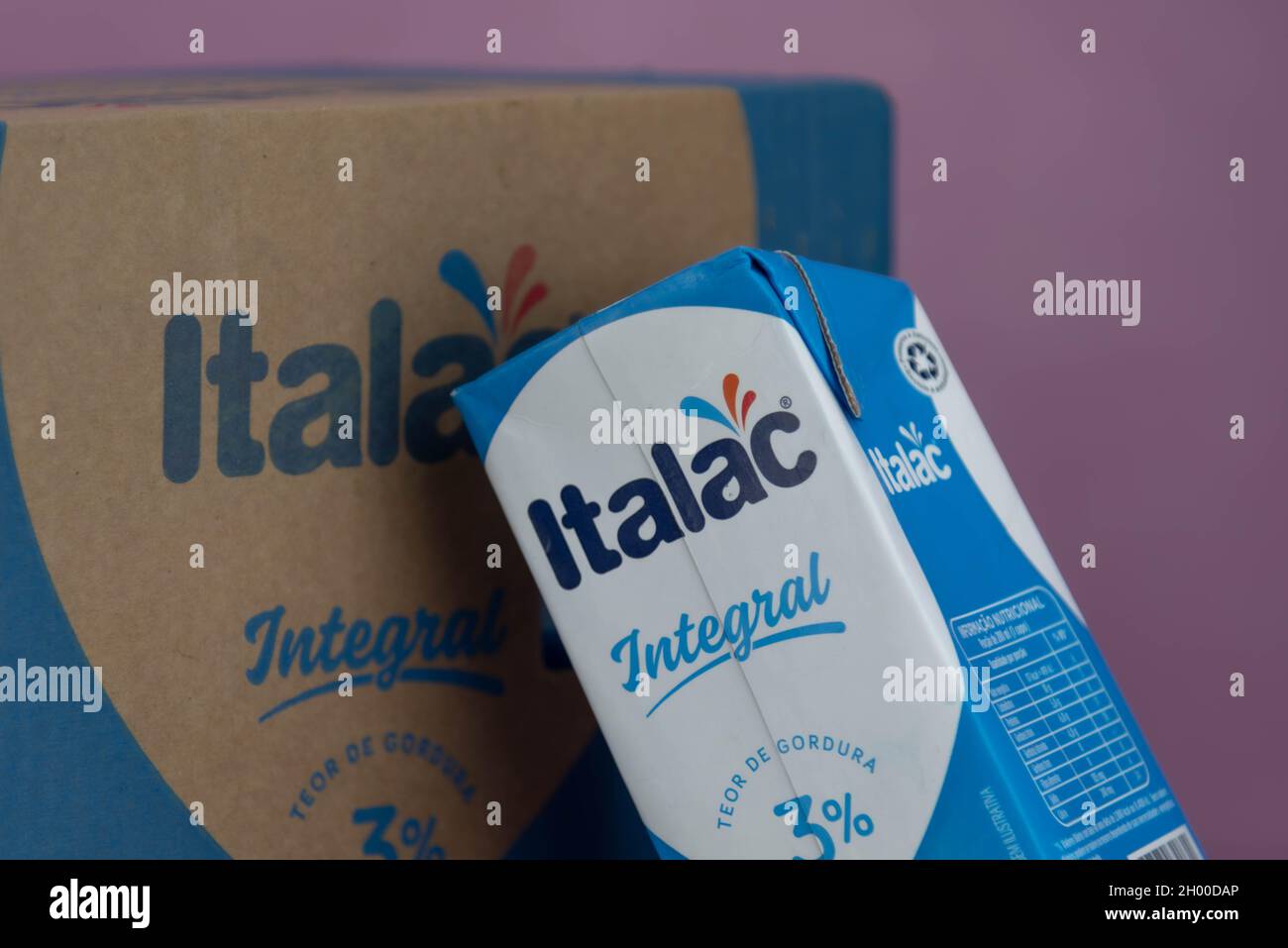 Boxes of whole milk in commercial packaging for sale in supermarkets ...