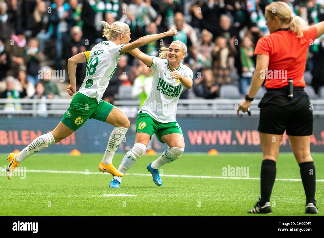 Alice Carlsson (18 Hammarby) and Emma Jansson (10 Hammarby)celebrates ...