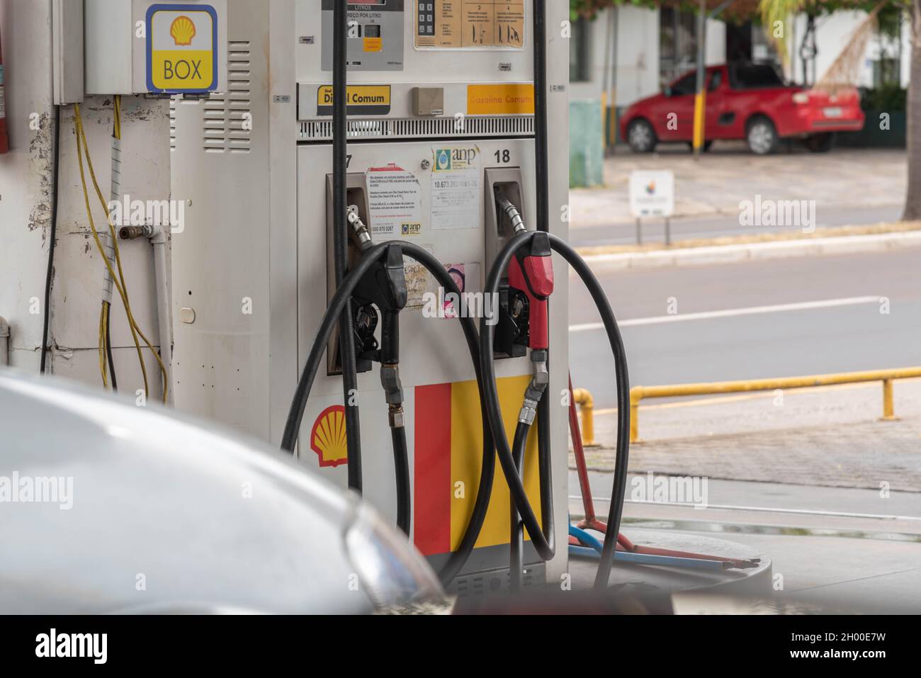 Gas station and service pump in Brazil. Vehicle filling point. Gasoline ...