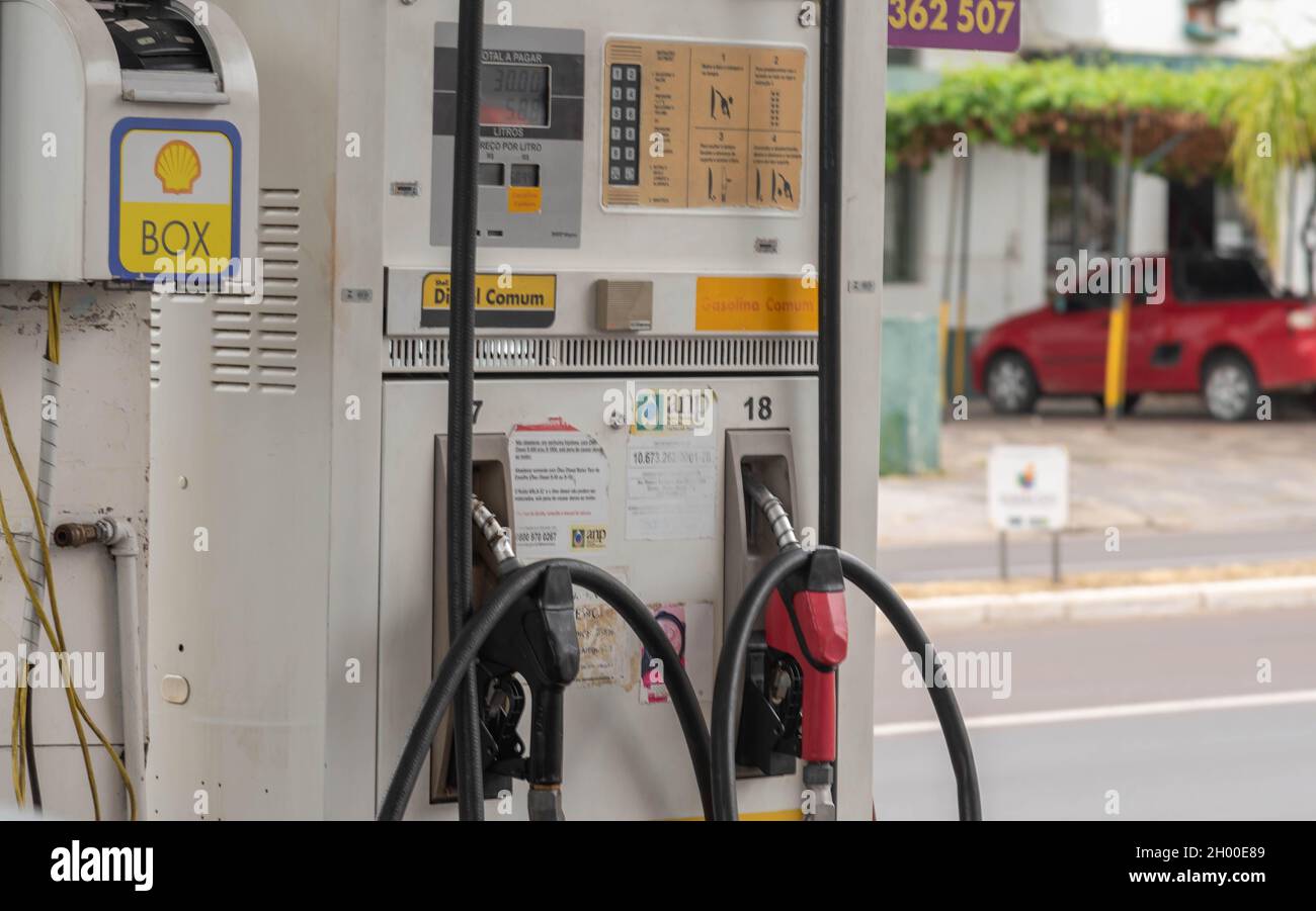 Gas station and service pump in Brazil. Vehicle filling point. Gasoline ...