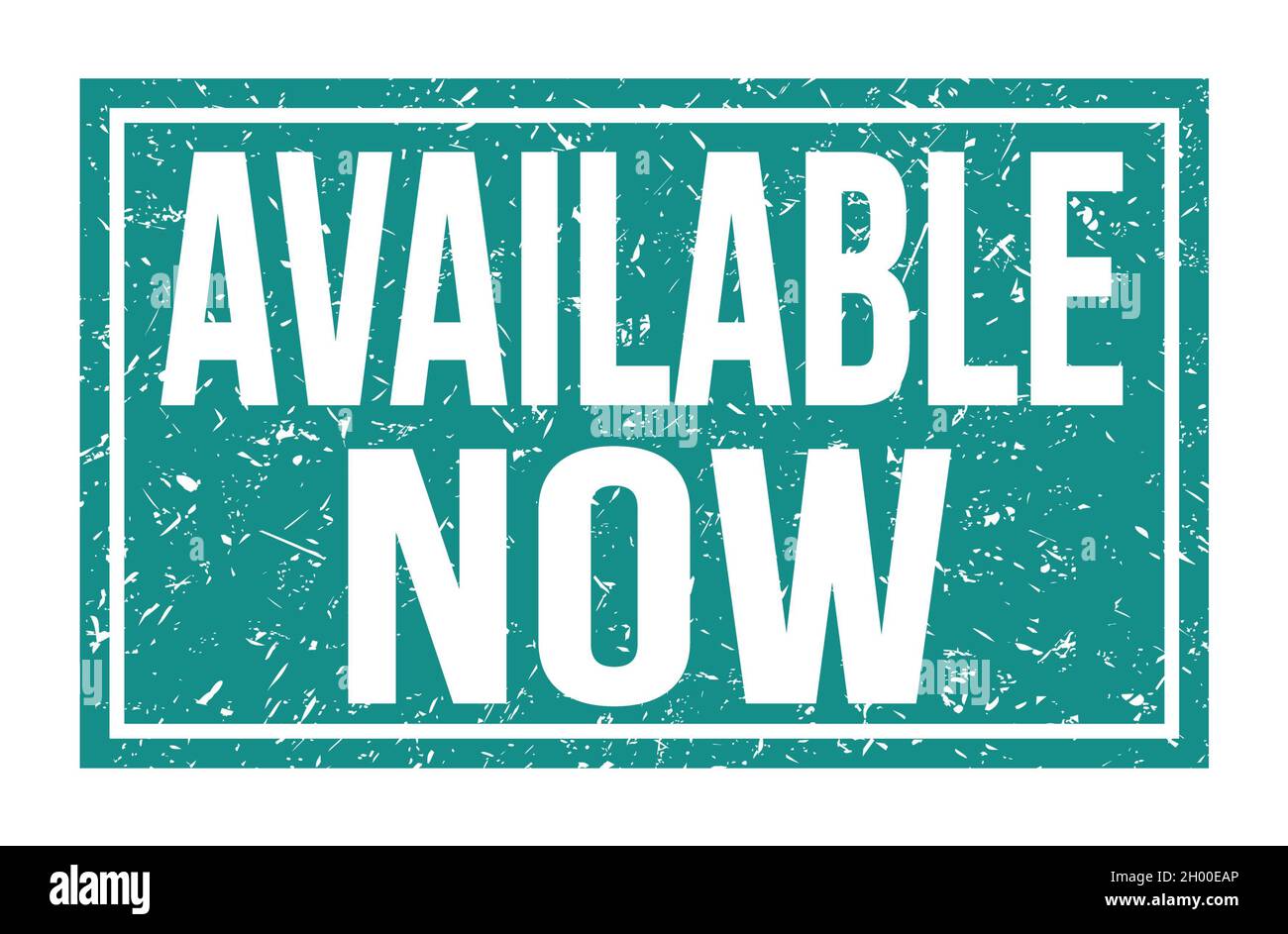 AVAILABLE NOW, words written on blue rectangle stamp sign Stock Photo ...