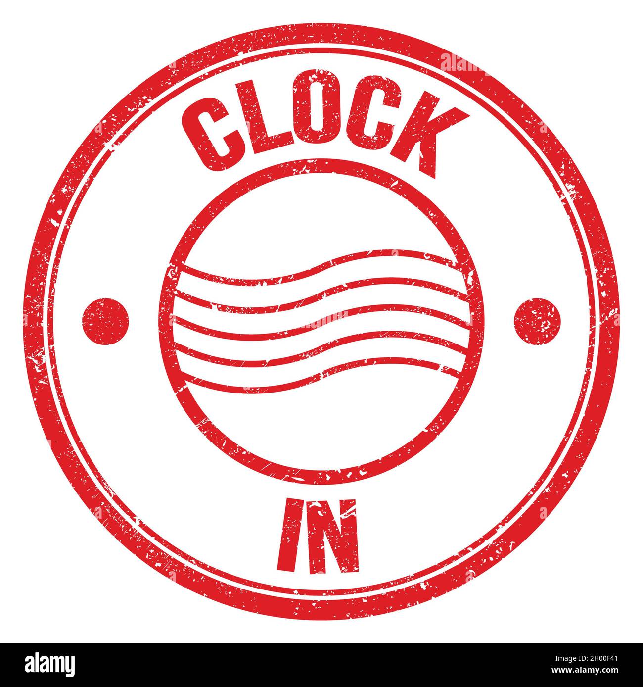 CLOCK IN text written on red round postal stamp sign Stock Photo - Alamy