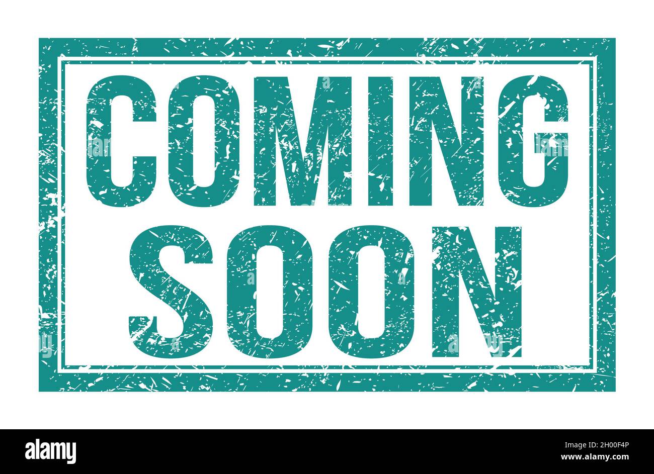 COMING SOON, words written on blue rectangle stamp sign Stock Photo - Alamy