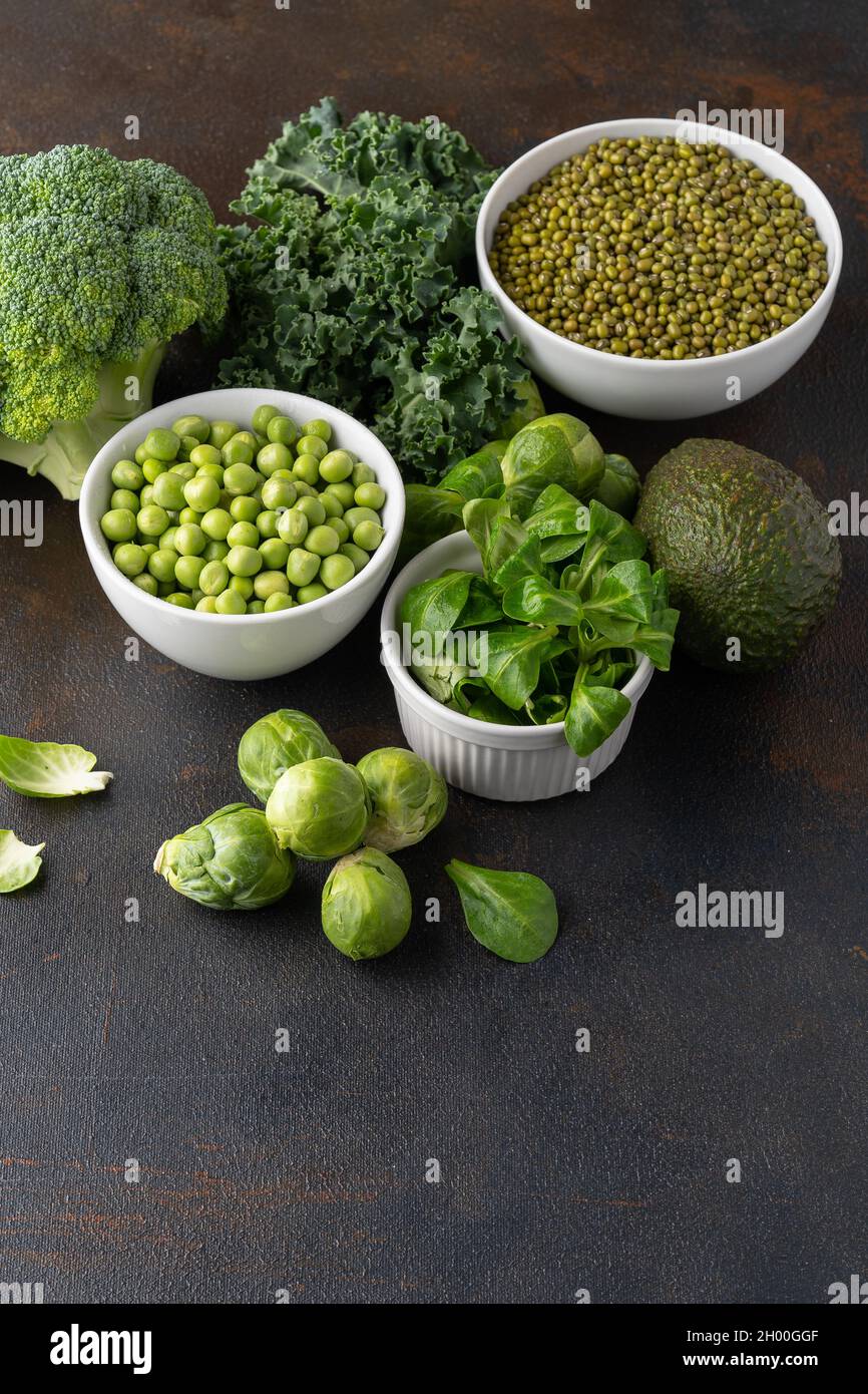 Healthy vegetarian food concept background, fresh green food selection ...