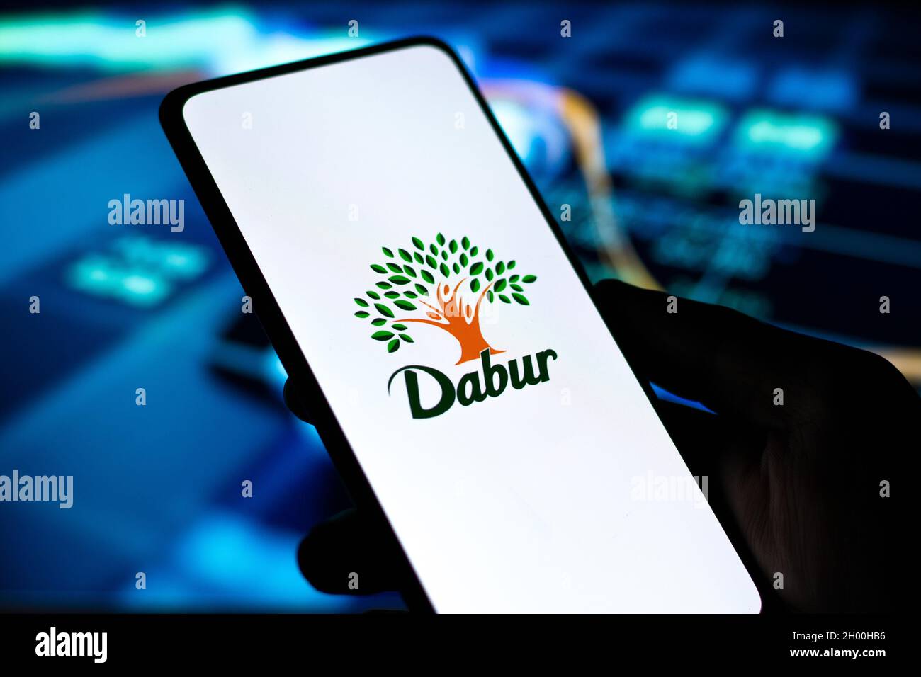 West Bangal, India - October 09, 2021 : Dabur logo on phone screen ...