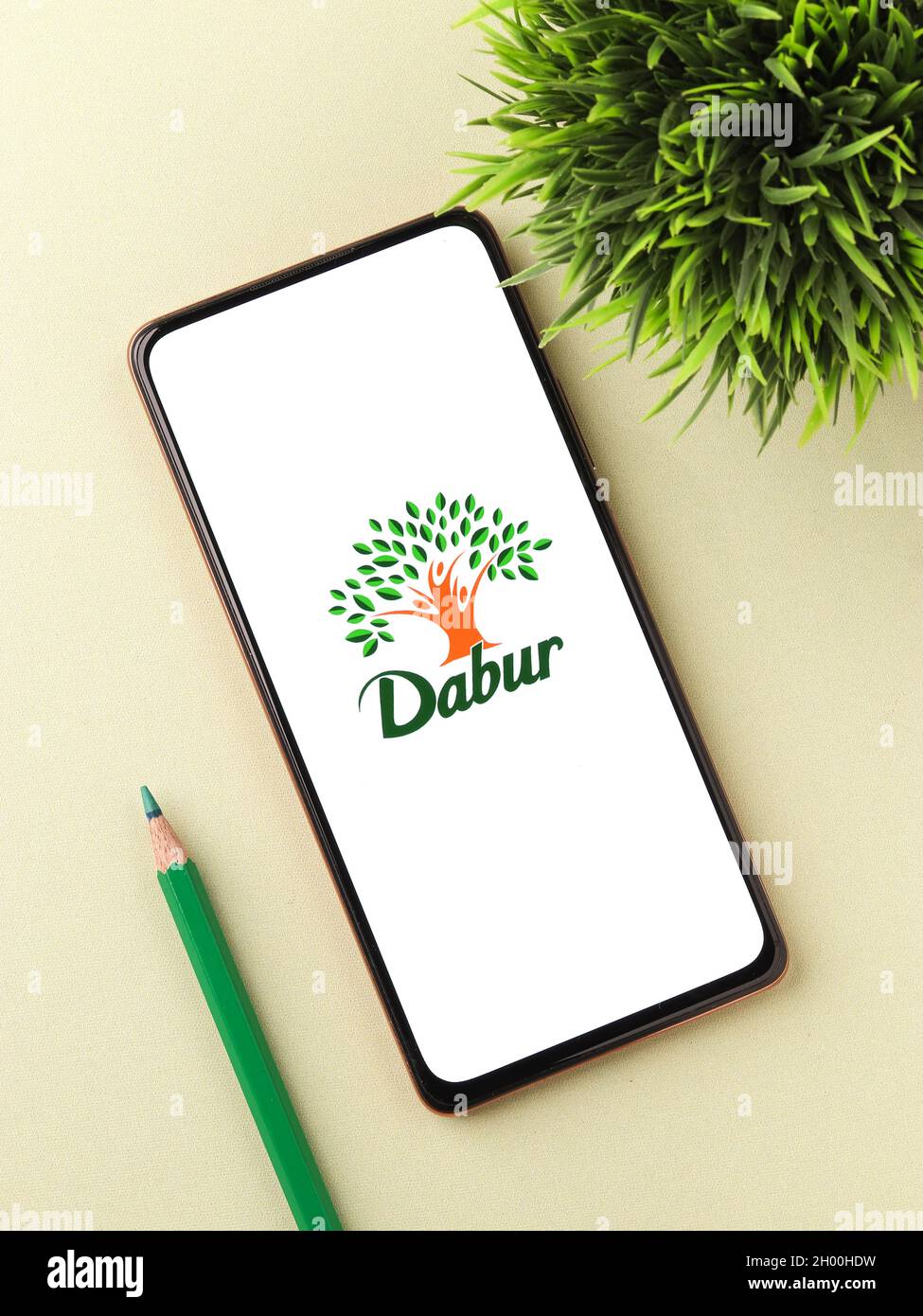 West Bangal, India - October 09, 2021 : Dabur logo on phone screen ...