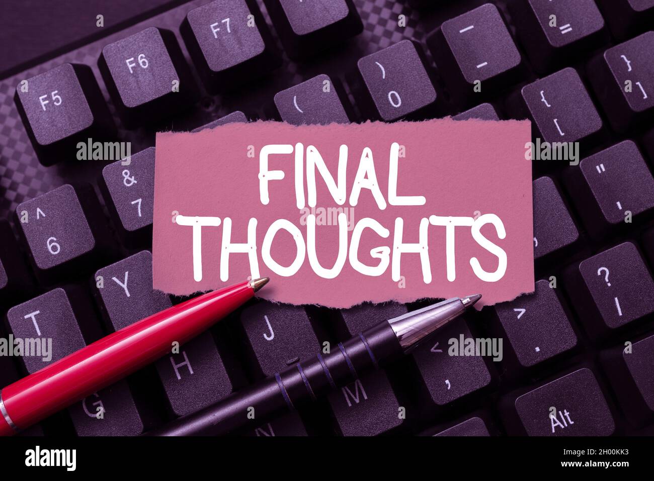 Hand writing sign Final Thoughts. Conceptual photo the conclusion or ...