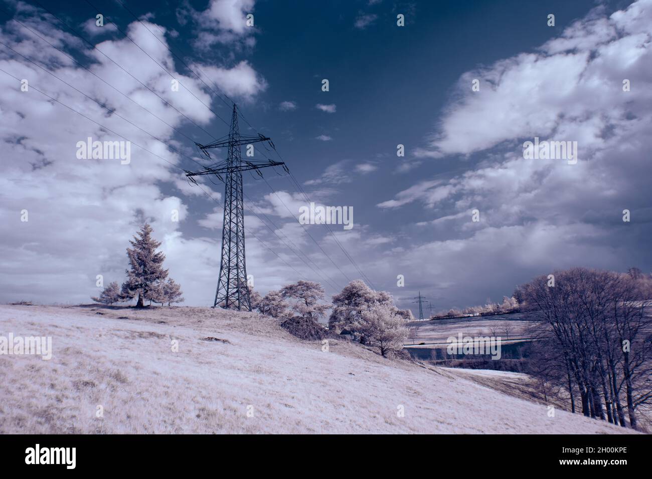 Infrared landscape with glowing white vegetation using 720nm filter ...