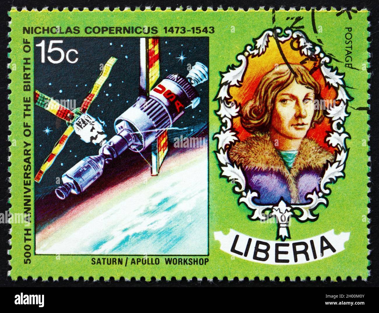 LIBERIA - CIRCA 1973: a stamp printed in Liberia shows Nicolaus Copernicus, Polish Astronomer ...