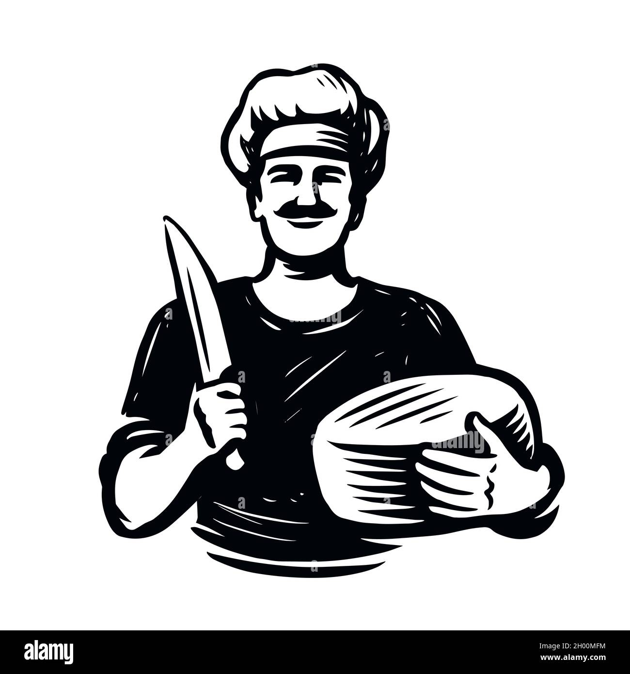 Chef with head of cheese. Food concept sketch. Hand drawn vintage ...