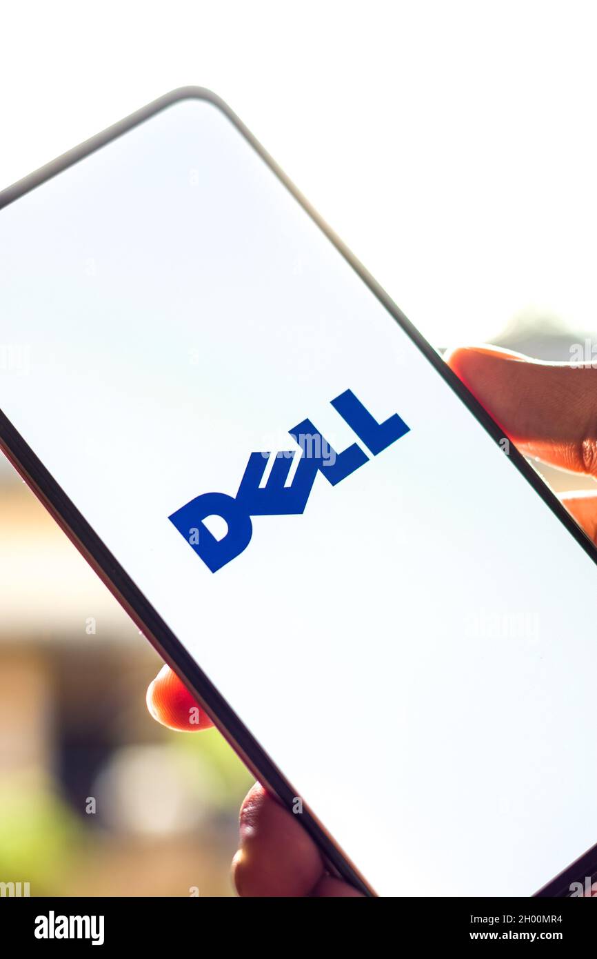 West Bangal, India - October 09, 2021 : Dell logo on phone screen stock ...