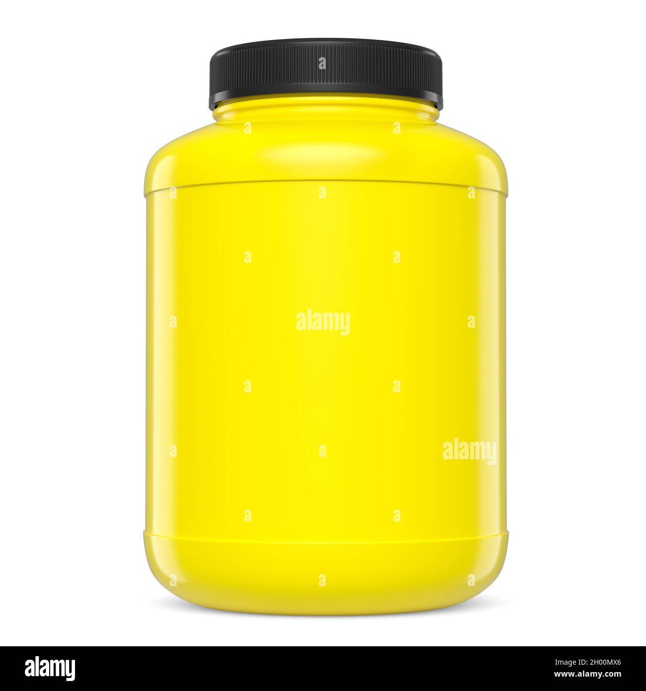 Yellow plastic jar for sport nutrition whey protein and gainer powder ...