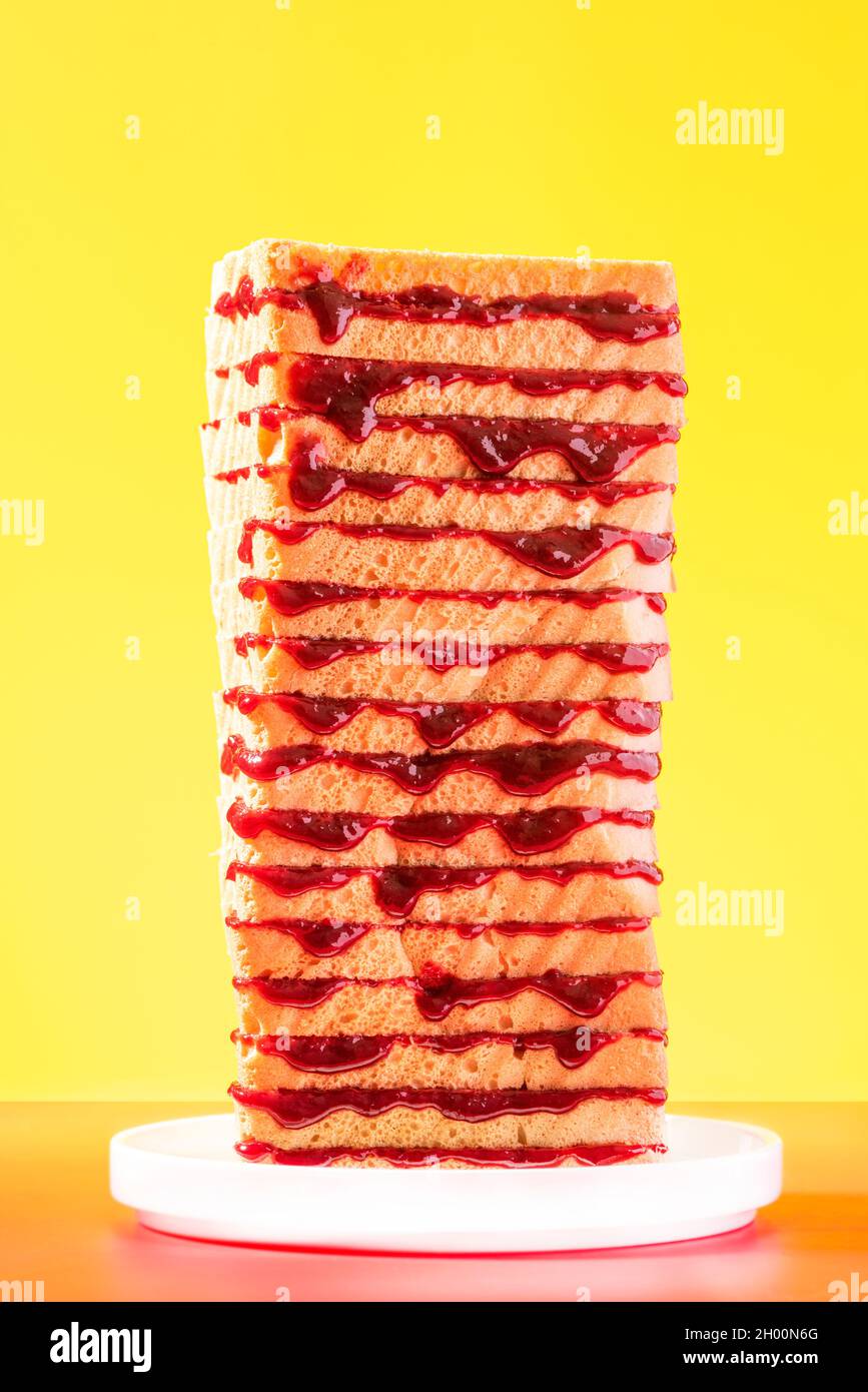 Toast Bread Tower Sandwich Stack With Jam on Bright Background Stock ...