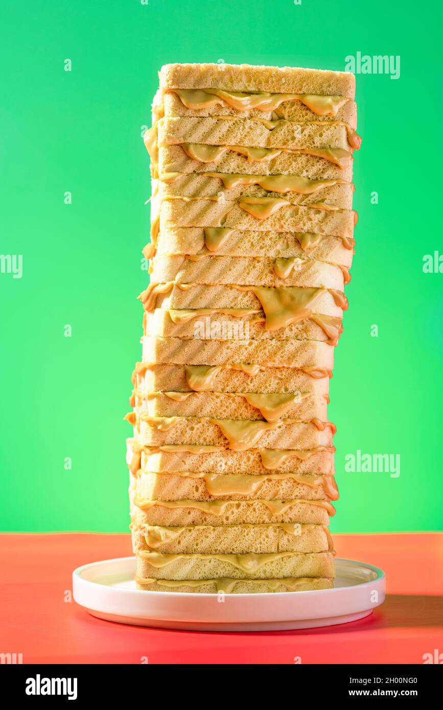 Toast Bread Tower Sandwich Stack With Peanut Butter on Bright ...