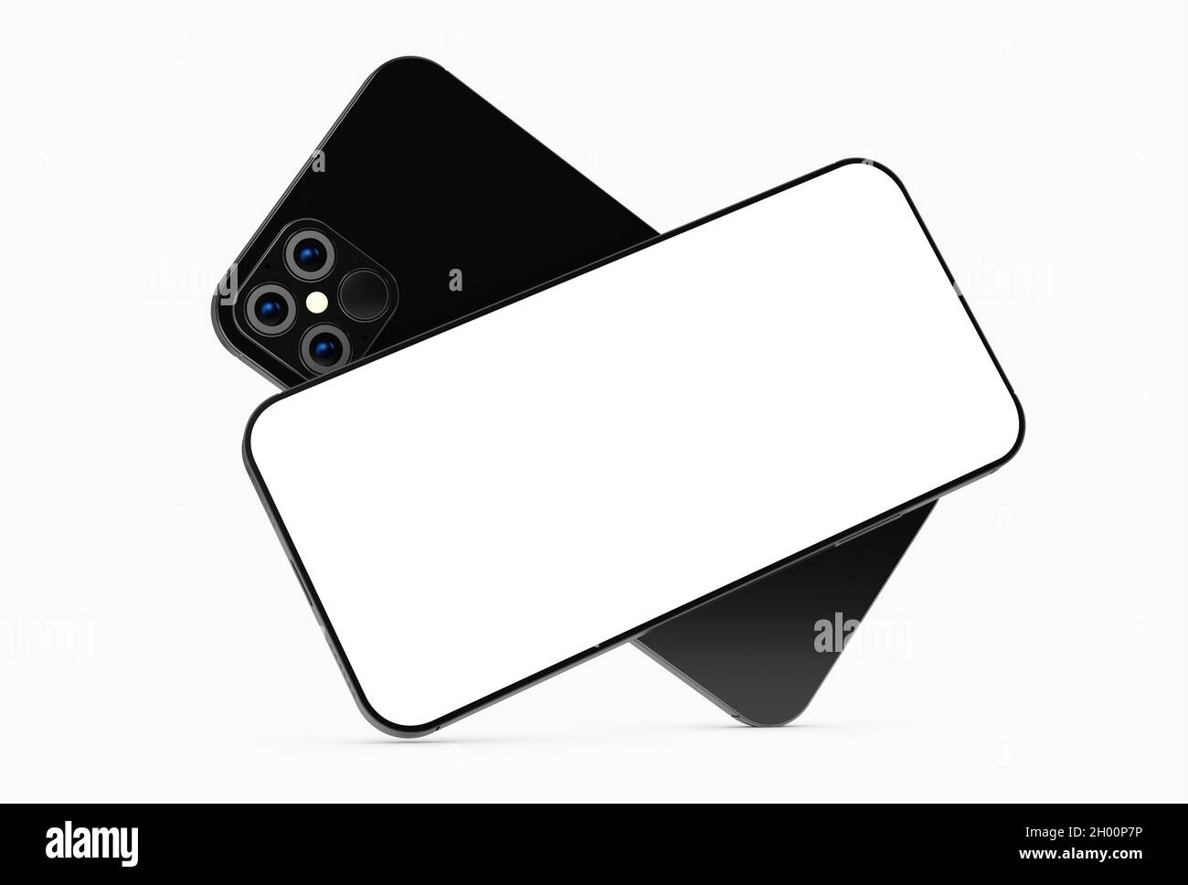 A 3D rendering of two smartphones isolated on a white background ...