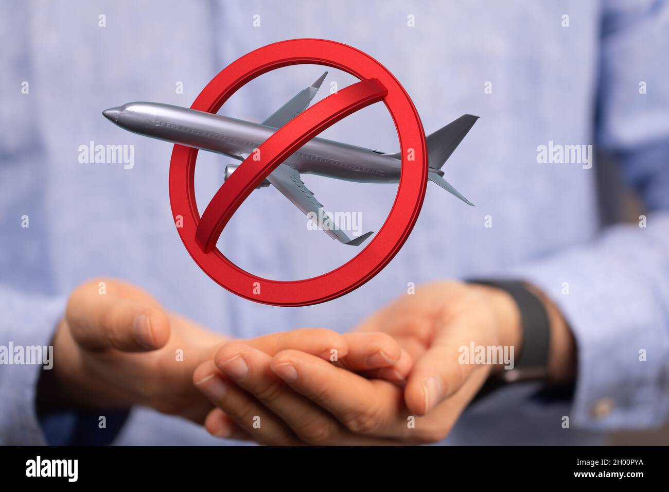 A 3D illustration of a restricted airplane, restriction ban on import ...