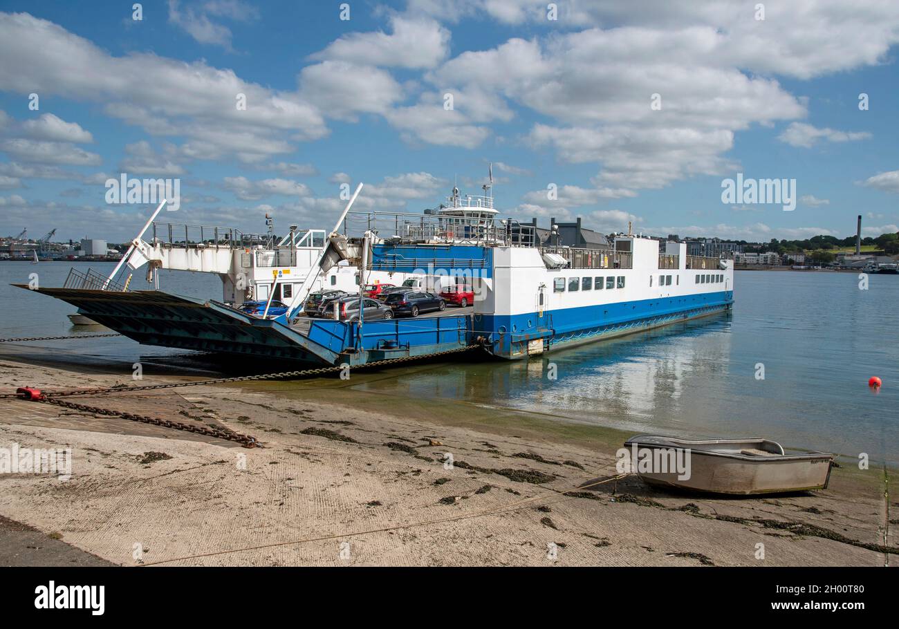 Torpoint, Cornwall, England, UK. 2021. Chain roro ferry departing ...