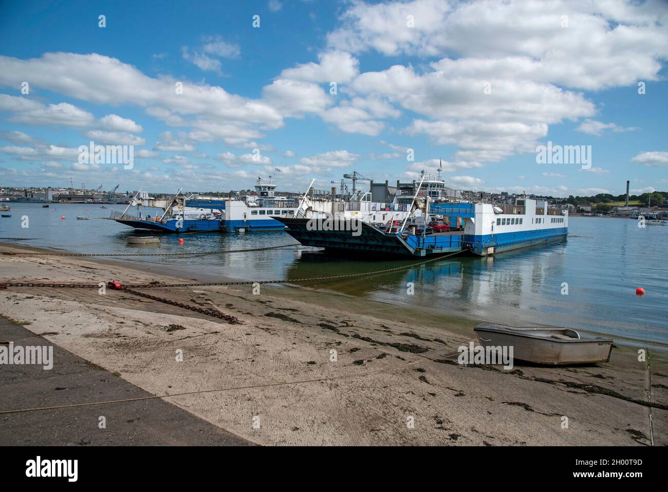 Torpoint, Cornwall, England, UK. 2021. Chain roro ferries arrive and ...