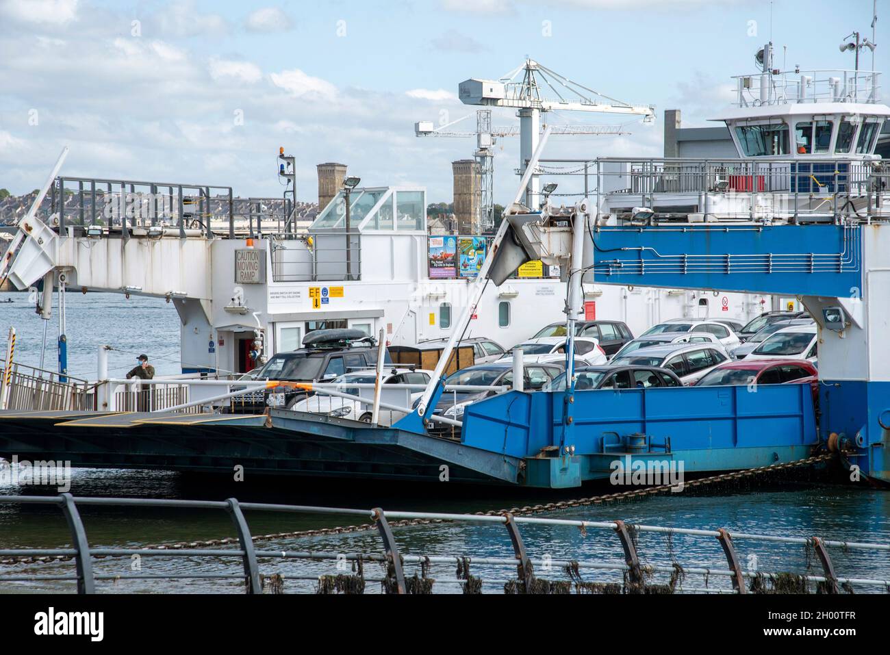 Torpoint, Cornwall, England, UK. 2021. Chain roro ferry arriving at ...