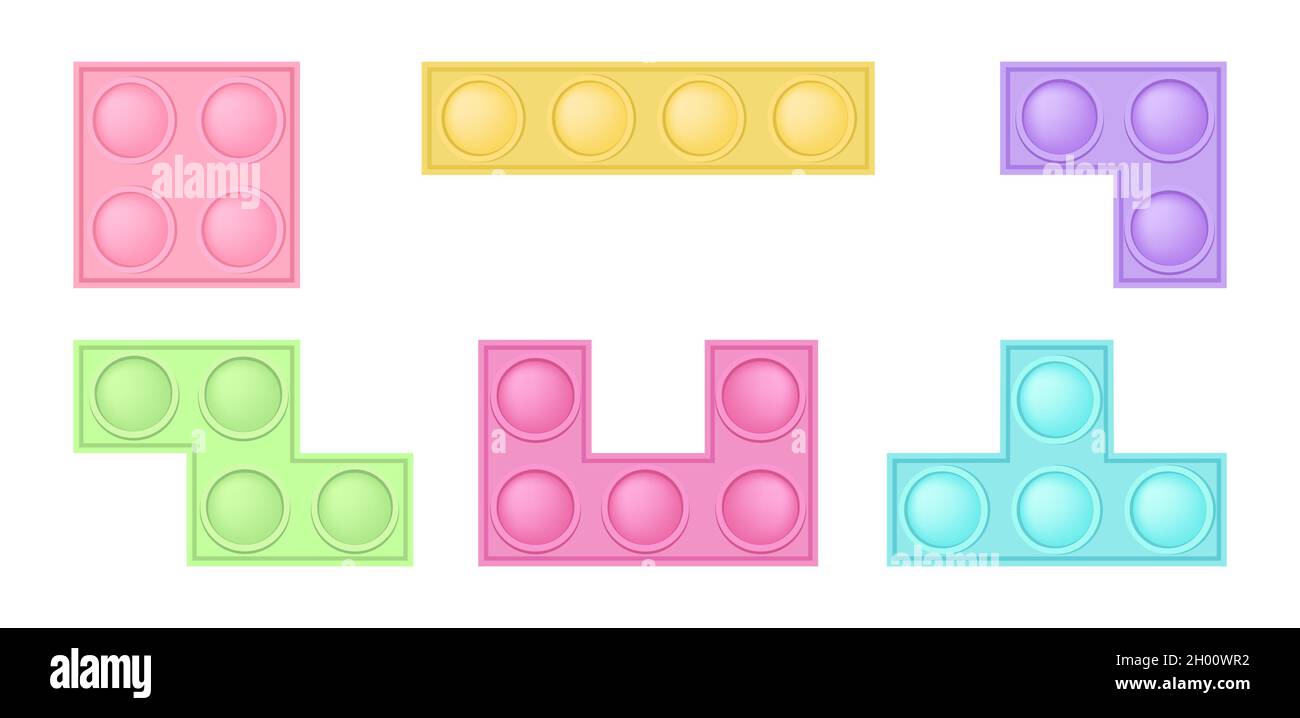 Set of popit bricks - trendy silicon fidget toys. Antistress addictive ...
