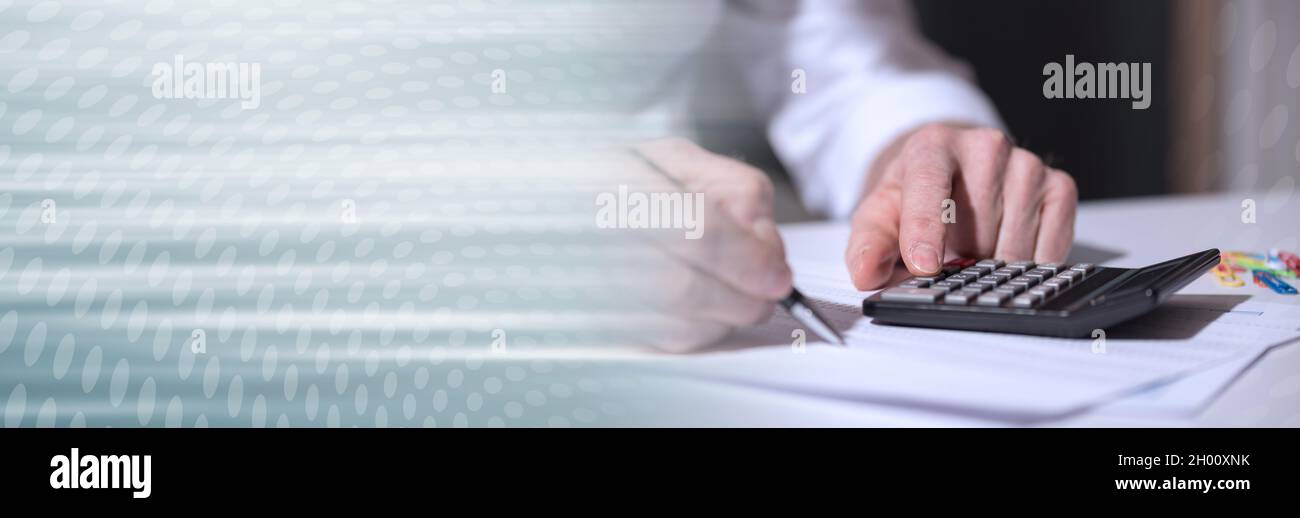Male hand using calculator, accounting concept. panoramic banner Stock ...
