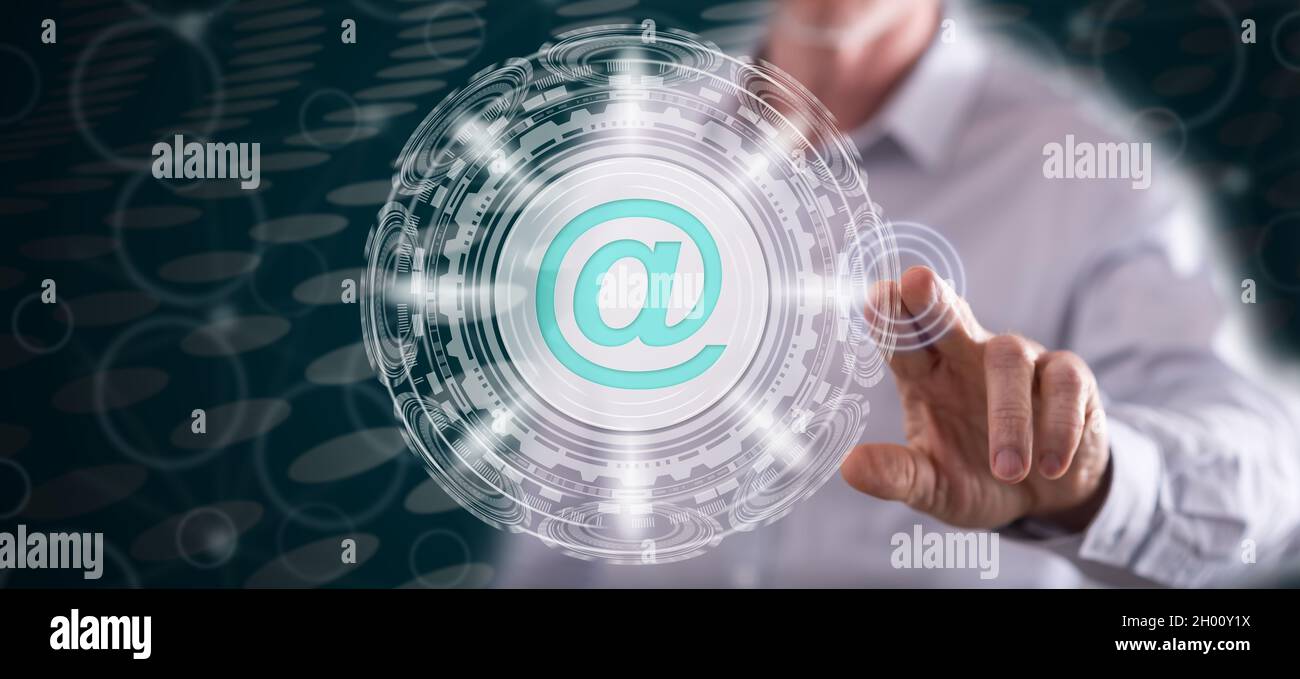 Man touching email concept on a touch screen with his finger Stock ...