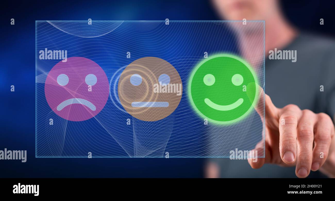 Man touching customer satisfaction concept on a touch screen with his ...