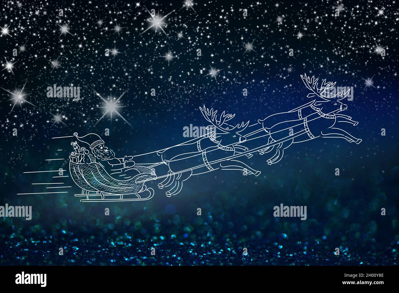 Blue Christmas background with Santa Claus Stock Photo - Alamy